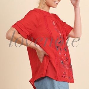 lovenote | Tops | Floral Embroidered Short Sleeve Swing Top Blouse ...